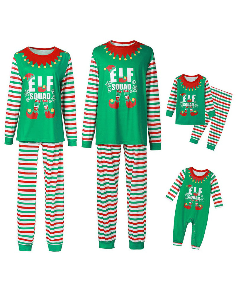 Pyjama de Noël à rayures vertes avec motif Elf Squad - Noël Shop