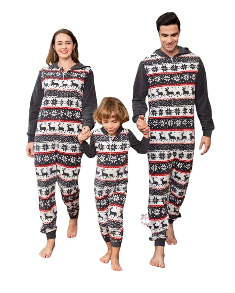 Pyjama de Noël combinaison à motifs hivernaux gris - Noël Shop